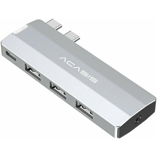Хаб USB Acasis 5 в 1 для MacBook Pro / Air 2016-2022, 1 x Thunderbolt 40 Гбит/с + 3 x USB 3.2 10 Гбит/с + 1 x 3.5 jack - Серебристый (HS-M3UA)