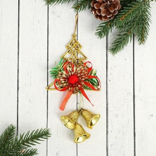 Украшение новогоднее "Колокольчик нарядная ёлка" 8х15 см, красно-золотой, 3 штуки