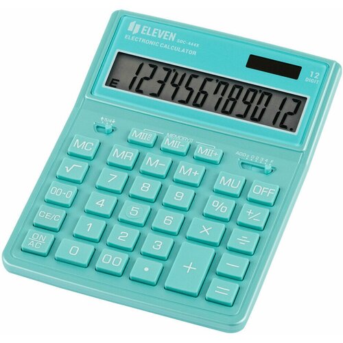 Калькулятор настольный Eleven SDC-444X-GN, 12 разрядов, двойное питание, 155*204*33мм, бирюзовый, 339205