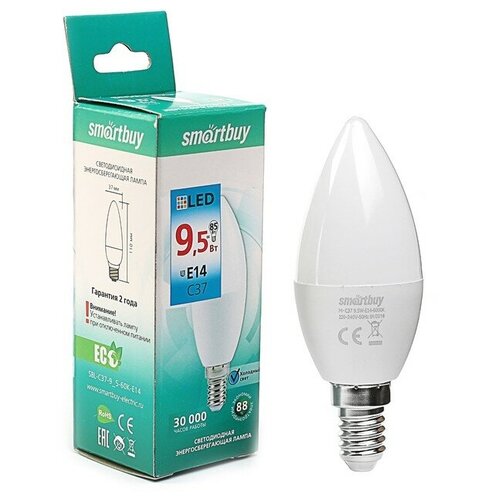Smartbuy Лампа светодиодная Smartbuy, Е14, C37, 9.5 Вт, 6000 К, холодный белый свет