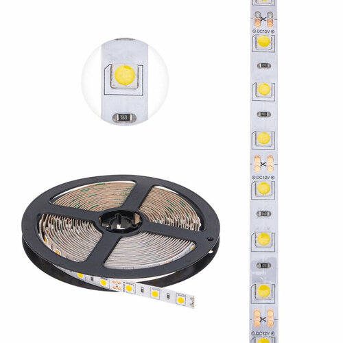 Лента светодиодная 12В, SMD5050, 14,4Вт/м, 60 LED/м, 2700К, 10мм, 5м, для БП с клеммами, IP20 LAMPER, цена за 1 шт