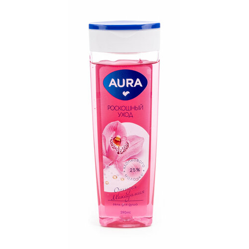 Aura / Аура Гель для душа женский Роскошный уход увлажняющий, орхидея и макадамия, 390мл / очищающее средство для тела