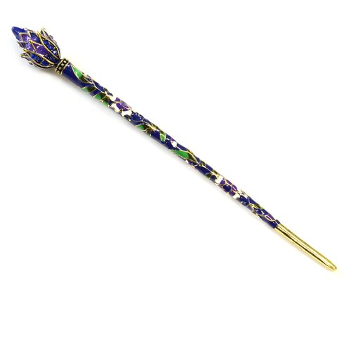 Заколка для волос цветок Лотоса синяя / Японская шпилька для пучка / Канзаши для волос / Китайская палочка для волос