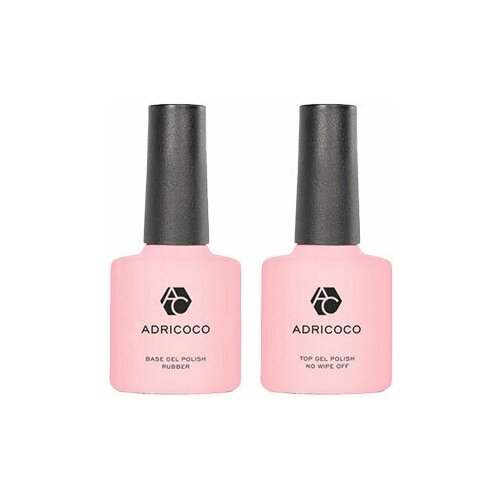 ADRICOCO Набор базовое покрытие Base Gel Polish Rubber + верхнее покрытие Top Gel Polish Wipe off, бесцветный, 8 мл