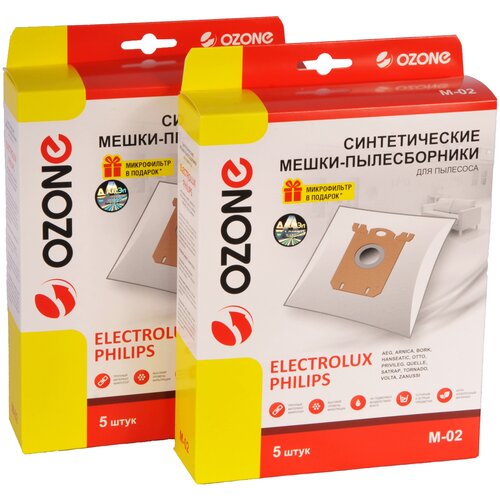 Мешки пылесборники Ozone M-02/2 для пылесоса ELECTROLUX, AEG, PHILIPS, ZANUSSI, BORK, 2 упаковки по 5 шт.