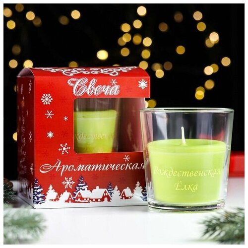 Свеча в стакане ароматическая "Рождественская елка" зеленый