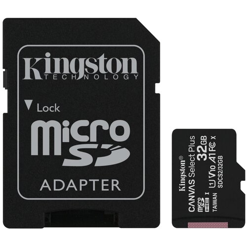 Карта памяти Kingston microSDHC 32 ГБ Class 10, V10, A1, UHS-I, R/W 100/10 МБ/с, адаптер на SD, 1 шт.
