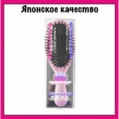 VeSS Расческа-щетка массажная (круглая) для сухих, ослабленных волос с минералами горных пород (розовая), 1 шт.