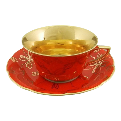 Чашка с блюдцем Виндзор Золотые листья, алый (150 мл), Leander