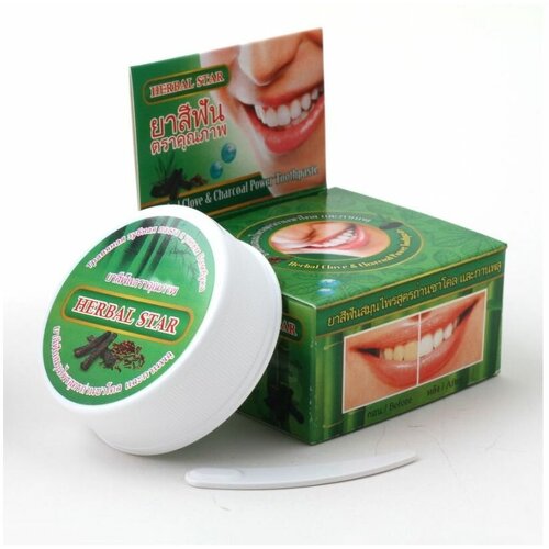 Herbal CLOVE & CHARCOAL POWER Toothpaste, Herbal Star (Зубная паста с гвоздикой и бамбуковым углём), шайба, 30 г.