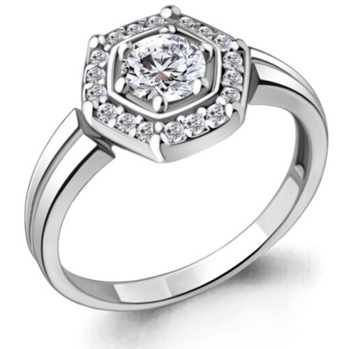 Кольцо AQUAMARINE кольцо из серебра 68744а, серебро, 925 проба, родирование, фианит, размер 19, бесцветный