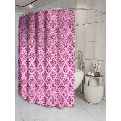 Штора для ванной "Romb pink",170x200 см с кольцами