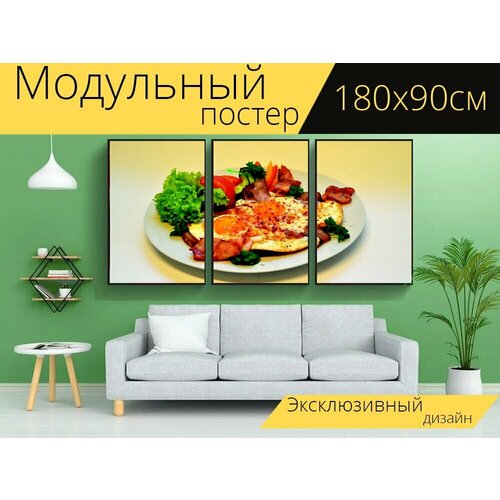 Модульный постер "Яичница на хлебе, еда, снэк" 180 x 90 см. для интерьера