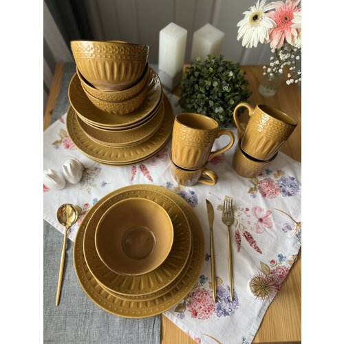 Набор столовой посуды "Троя" на 4 персоны (20 предметов), цвет Горчица