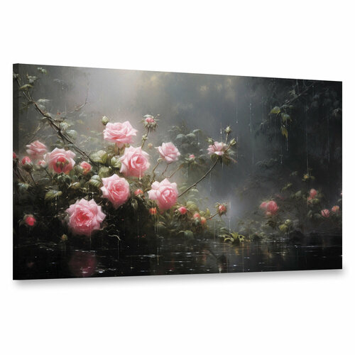 Интерьерная картина 100х60 "Розы в дожде"