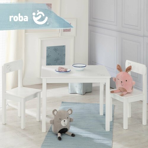 Детский стол и стул Roba Комплект детской деревянной мебели Little Stars: стол + 2 стульчика, белый