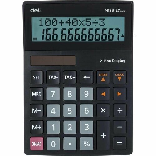 Калькулятор настольный Del 12 разрядный черный 182x129x44 двухстрочный