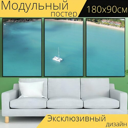 Модульный постер "Карибский бассейн, барбадос, океан" 180 x 90 см. для интерьера
