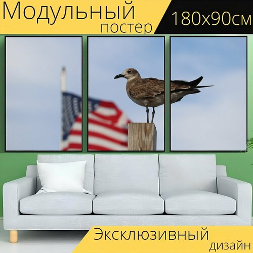 Модульный постер "Морских птиц, чайка, дикая природа" 180 x 90 см. для интерьера