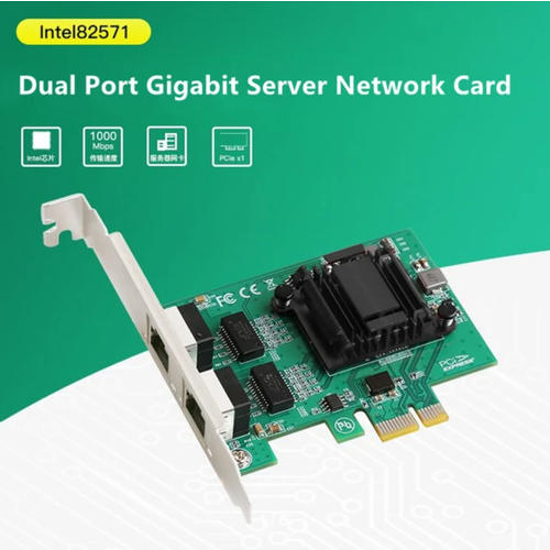 2-х Портовый Гигабитный Сетевой Контроллер INTEL 82571/ Сетевая Карта для Компьютера и Сервера PCIe x1 RJ45 10/100 Мбит/с гигабитная Ethernet