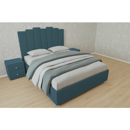 Двуспальная кровать Джульетта 140x200 основание металлическое с ламелями велюр бирюзовый ножки 5 см