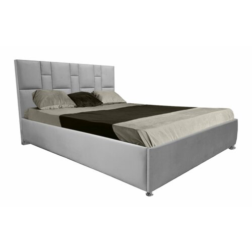 Двуспальная кровать Манхэттен 140x200 с подъемным механизмом и с коробом для белья велюр серый ножки 5 см