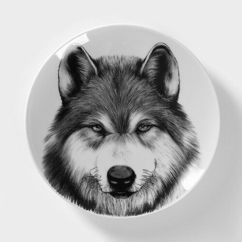 Тарелка фарфоровая «Волк», d=17,5 см, белая