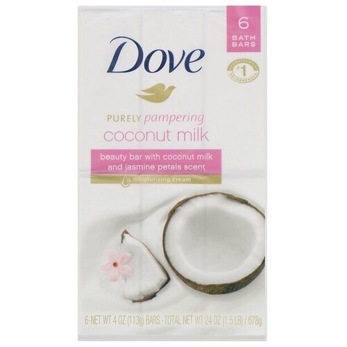 Dove Крем-мыло кусковое Кокосовое молочко и лепестки жасмина кокос, 6 шт., 135 г