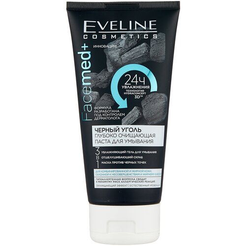 Eveline Cosmetics Facemed+ глубоко очищающая паста для умывания с черным углем 3 в 1, 150 мл