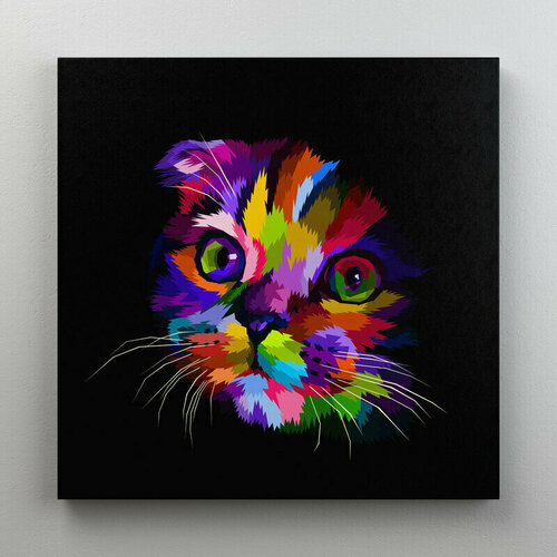 Интерьерная картина на холсте "Постер в стиле поп-арт - Вислоухий шотландский кот" размер 60x60 см