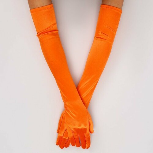 Карнавальный аксессуар - перчатки 55см, цвет оранжевый, "Страна Карнавалия", материал полиэстер