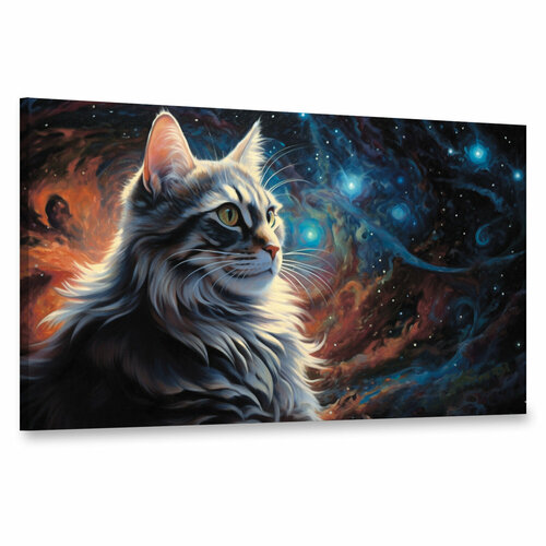 Интерьерная картина 100х60 "Кот и его загадочный след"