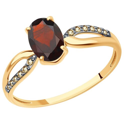 Кольцо Diamant, красное золото, 585 проба, фианит, гранат, размер 19