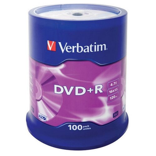 Носители информации DVD+R, 16x, Verbatim Azo Matt Silver, Cake/100, 43551