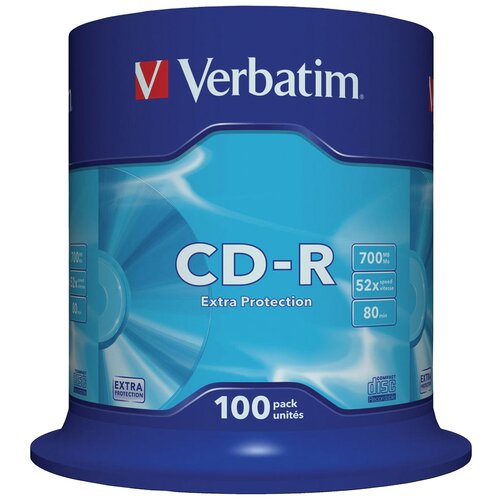 Диски CD- R VERBATIM 700 Mb 52х, комплект 100 шт Cake Box, 43411