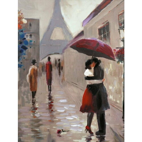 Плакат, постер на холсте Red umbrella in Paris/Красный зонт в Париже/искусство/арт/абстракция/творчество. Размер 42 х 60 см