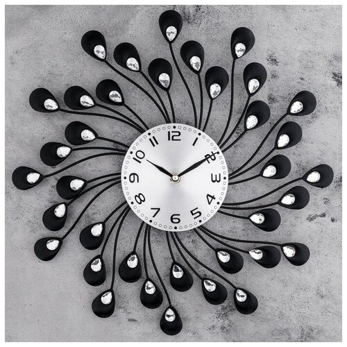 Часы настенные, серия: Ажур,"Лепестки с кристалами", плавный ход, d 13 см, 38 х 38 см