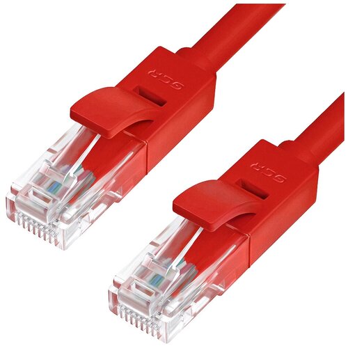 GCR Патч-корд прямой 2.0m UTP кат.5e, красный, 24 AWG, литой, ethernet high speed 1 Гбит/с, RJ45, T568B