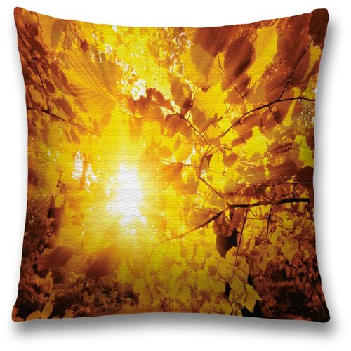 Наволочка декоративная на молнии, чехол на подушку JoyArty "Солнце в листьях" 45х45 см