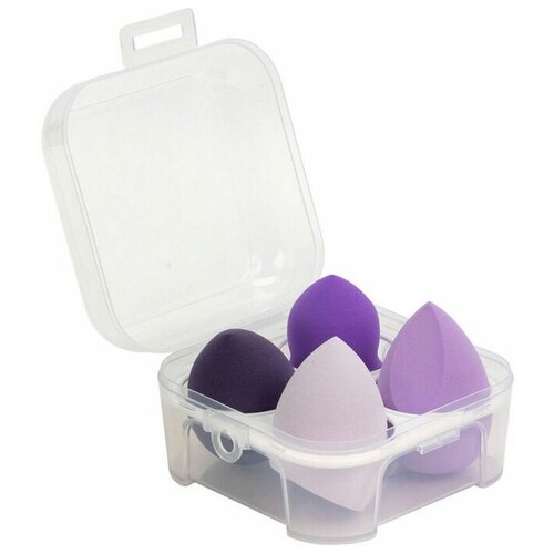 Спонжи для макияжа набор, скошенное яйцо, KG-012, фиолетовый, 4 шт