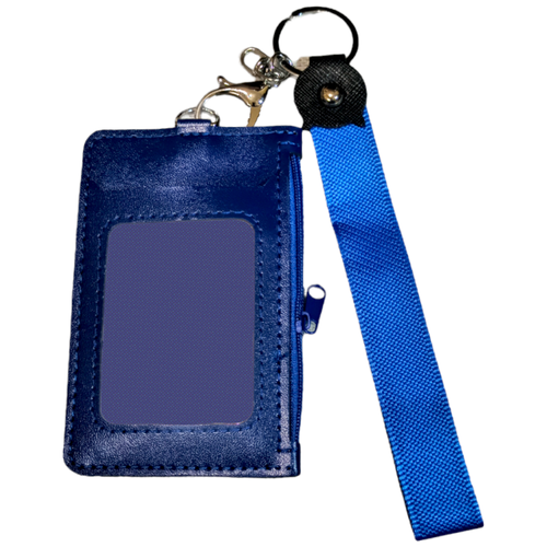 Держатель для карт для проездного , чехол для карт с карманом , бейджик на ремешке , бейдж для офиса синий