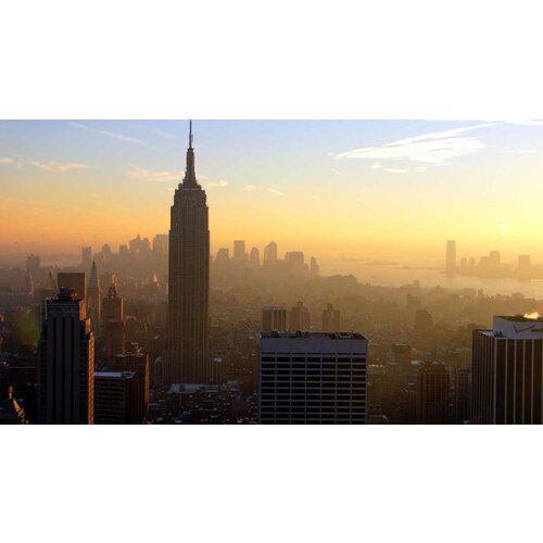 Картина на холсте 60x110 LinxOne "Небо Город Манхеттен New York" интерьерная для дома / на стену / на кухню / с подрамником