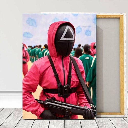 Постер Игра в кальмара охранник для интерьера картина на холсте 50*70