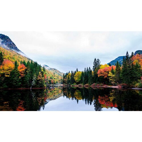 Картина на холсте 60x110 LinxOne "Озеро канада осень пейзаж" интерьерная для дома / на стену / на кухню / с подрамником