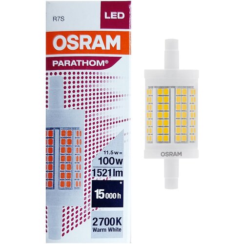 Лампочка светодиодная Osram 12W=100W 220V R7s 78мм Линейная Двухцокольная прозрачная 1521Лм 2700K, упаковка 1шт