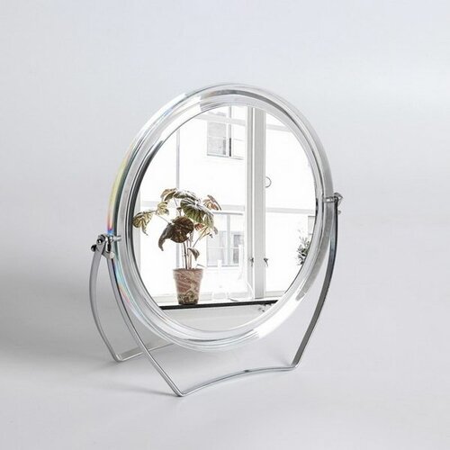 Зеркало настольное, на подставке, двустороннее, с увеличением, d зеркальной поверхности 12.5 см, цвет прозрачный