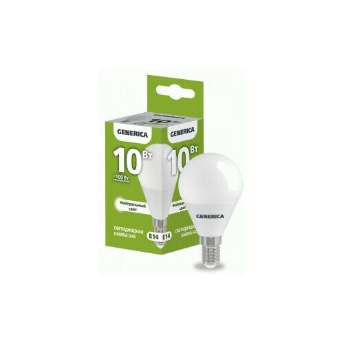 Светодиодная LED лампа IEK GENERICA шар G45 E14 10W(1000lm) 4000K 4K 45x81 матовая LL-G45-10-230-40-E14-G (упаковка 25 штук)