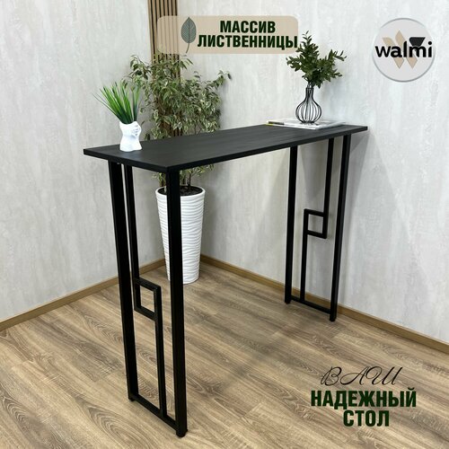 Стол барный RUBY TON, консоль 115х40х100 (массив лиственницы, черный), металлическое основание 40х20 ручной работы.
