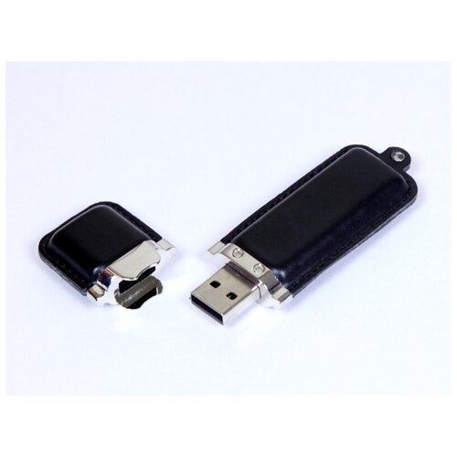 Кожаная флешка классической прямоугольной формы (32 Гб / GB USB 2.0 Черный/Black 215 Flash drive Модель 483 B)