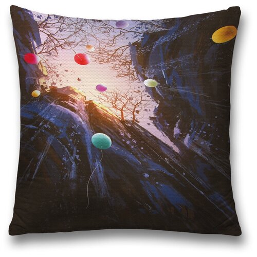 Наволочка декоративная на молнии, чехол на подушку JoyArty "Воздушные шары в пропасти" 45х45 см